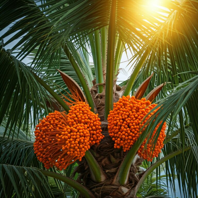 The Bright And Beautiful Majesty Of Palm Trees With Orange Seeds